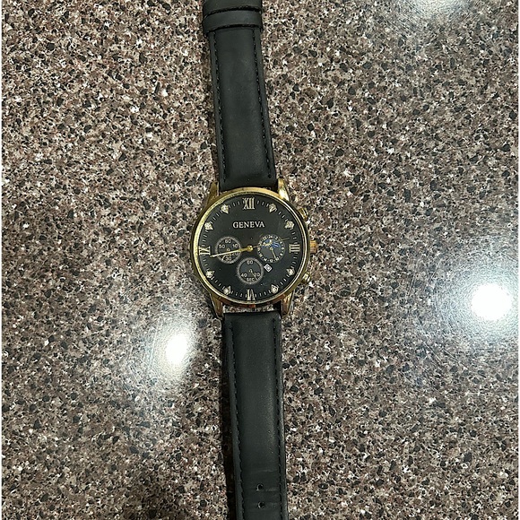 Geneva | Accessories | Mens Gold And Black Geneva Watch With Leather ...